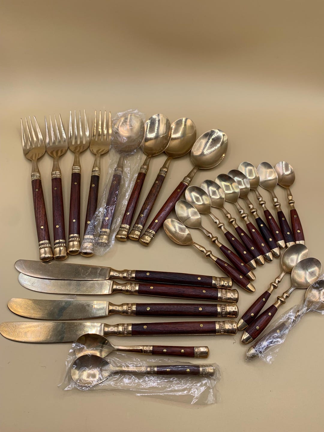 26 Pieces Polished Set Utensils Forks Spoons Knife Vintage Siam Bronze ...