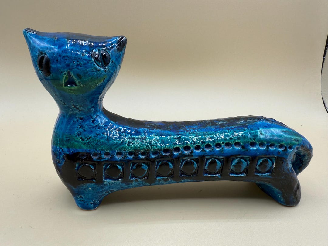 Bitossi "rimini Blu" Aldo Londi Cat Sculpture Italian Vintage Pottery ...
