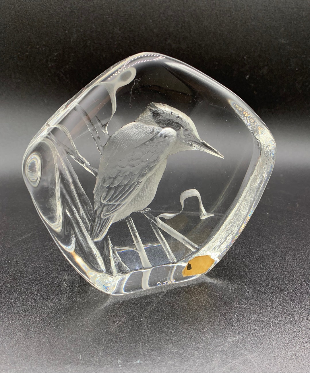 Swedish Crystal Glass Paperweight Bird Designed By Mats Jonasson