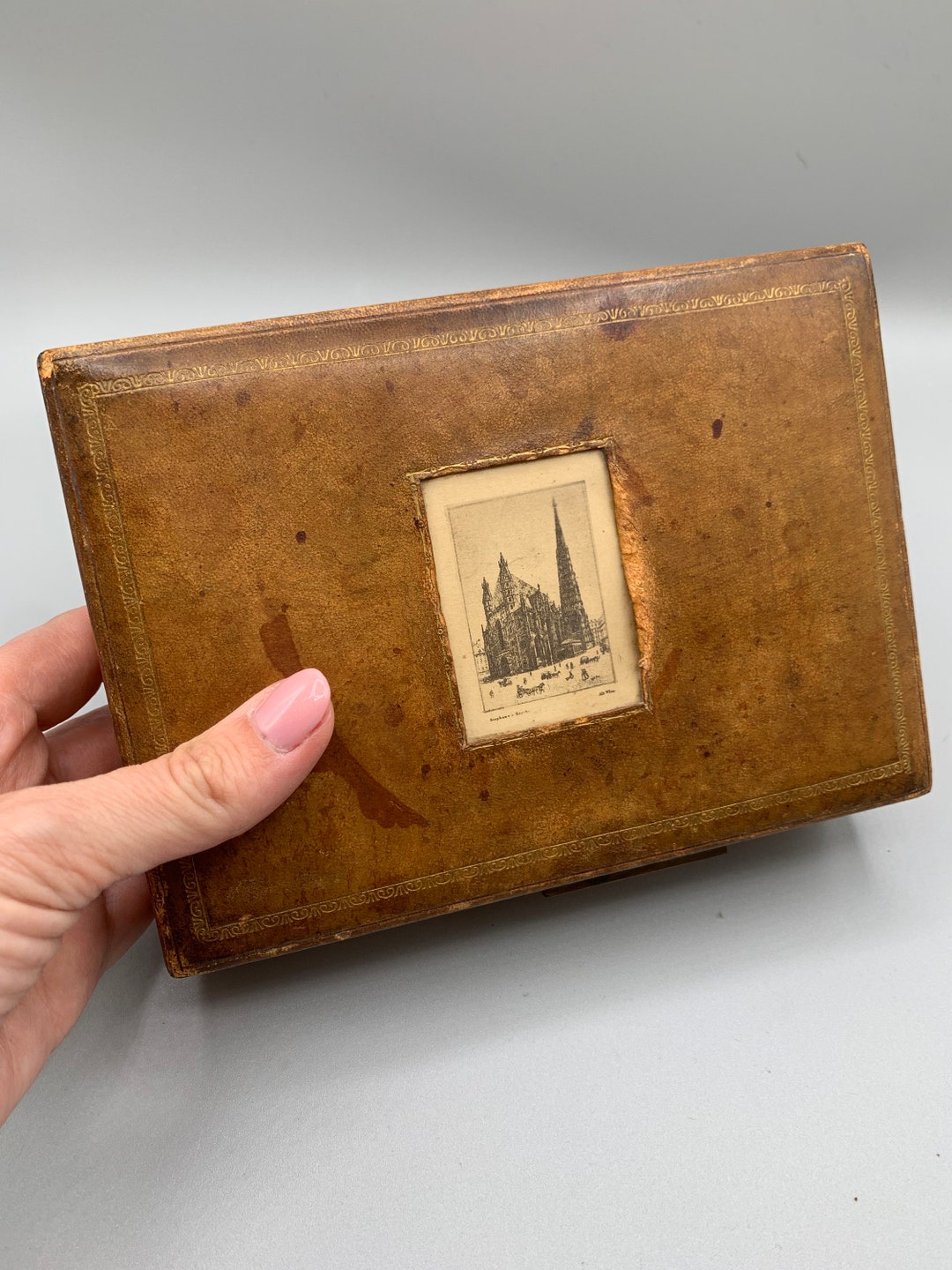 Vintage German Music Box Jewelery Box Leather Trinket Box Cuendent ...