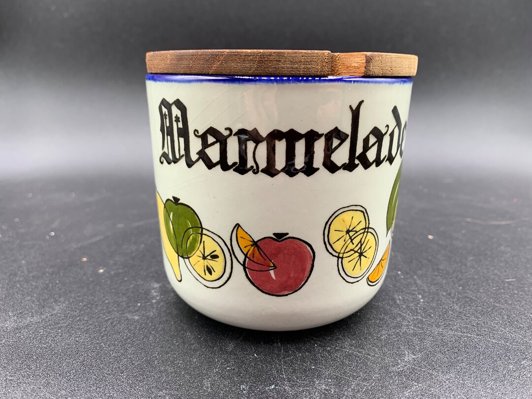 Vintage Ceramic Jam Jar With Wooden Lid Marmalade Knabstrup Denmark ...