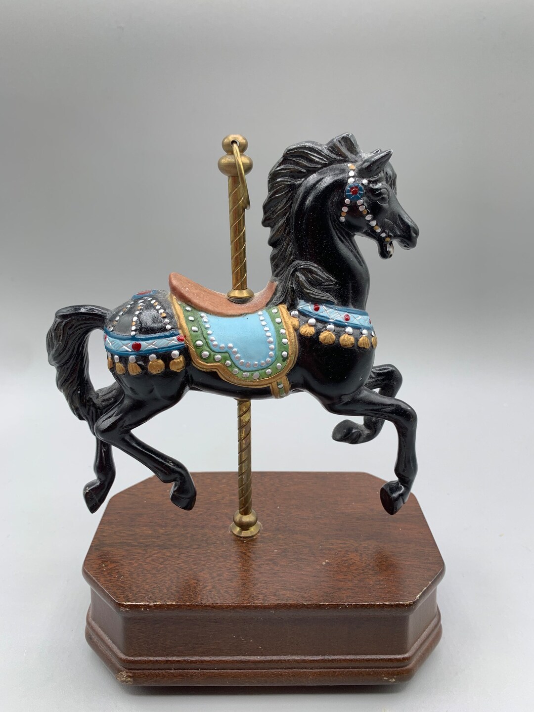 Musical Black Horse Carousel Music Box Wooden Basebrilliant Accent ...