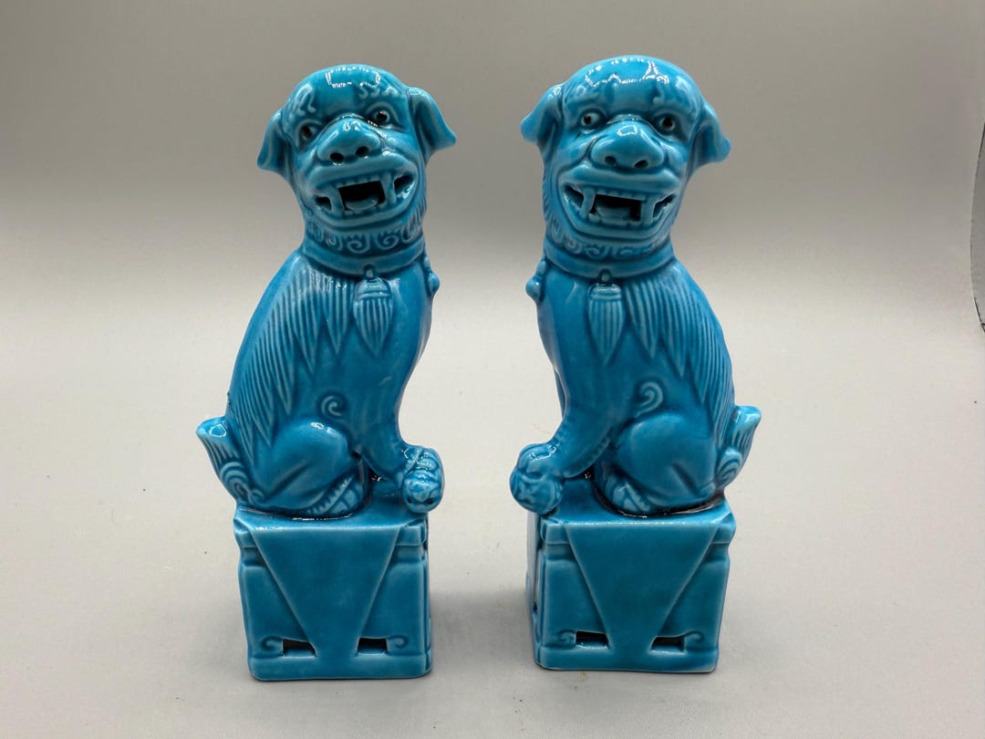 Vintage Chinese Foo Dog Statues Miniature 12 Cm Porcelain Figurines Set ...
