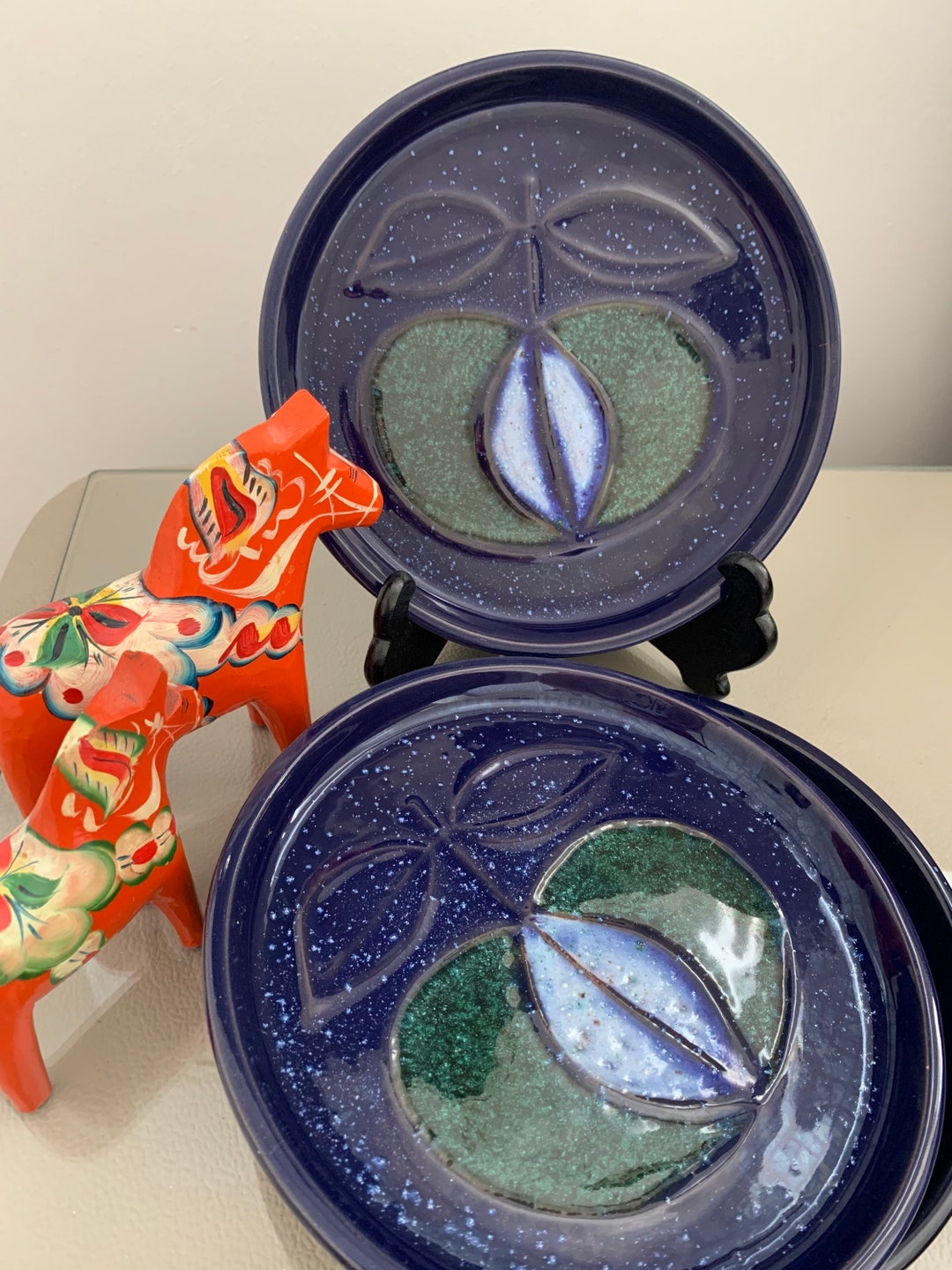 Set of 3 Swedish Retro Vintage 1980s Handmade Ceramic Green Blue Apple ...