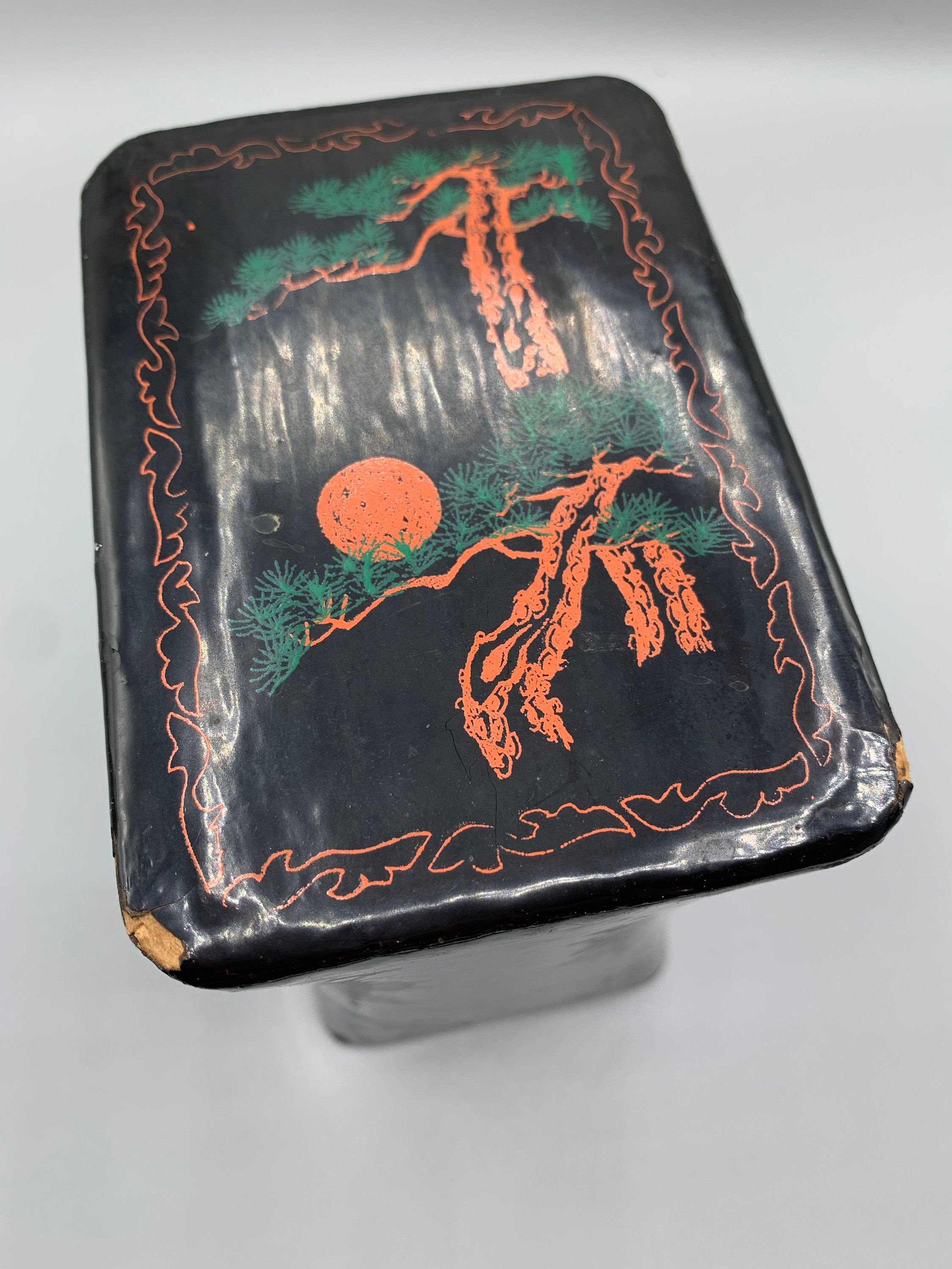 Vintage Chinese Lacquered Leather Opium Pillow Pine Trees and - Etsy