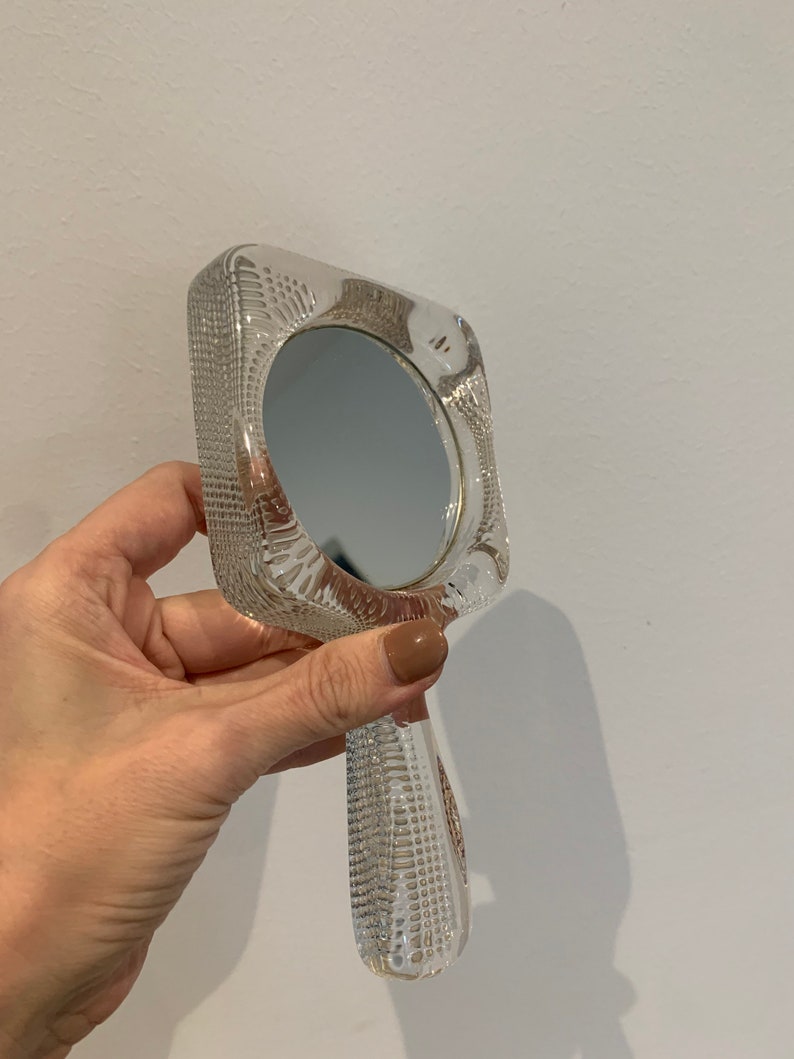 Vintage 1970s Swedish Art Glass Mirror Handheld Square Vanity - Etsy