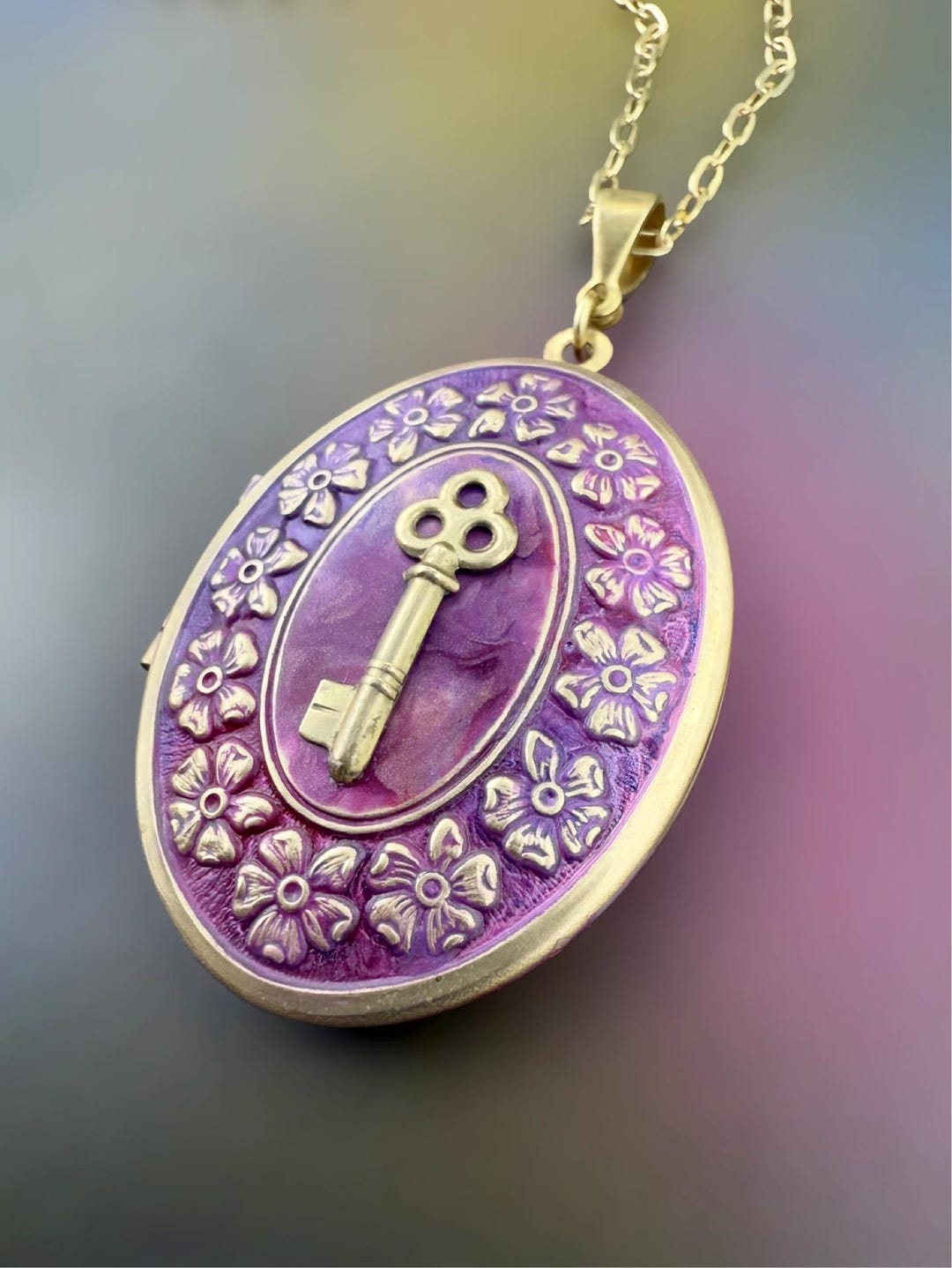 Victorian Key Locket | Upcycled Vintage Floral Locket | Art Nouveau ...