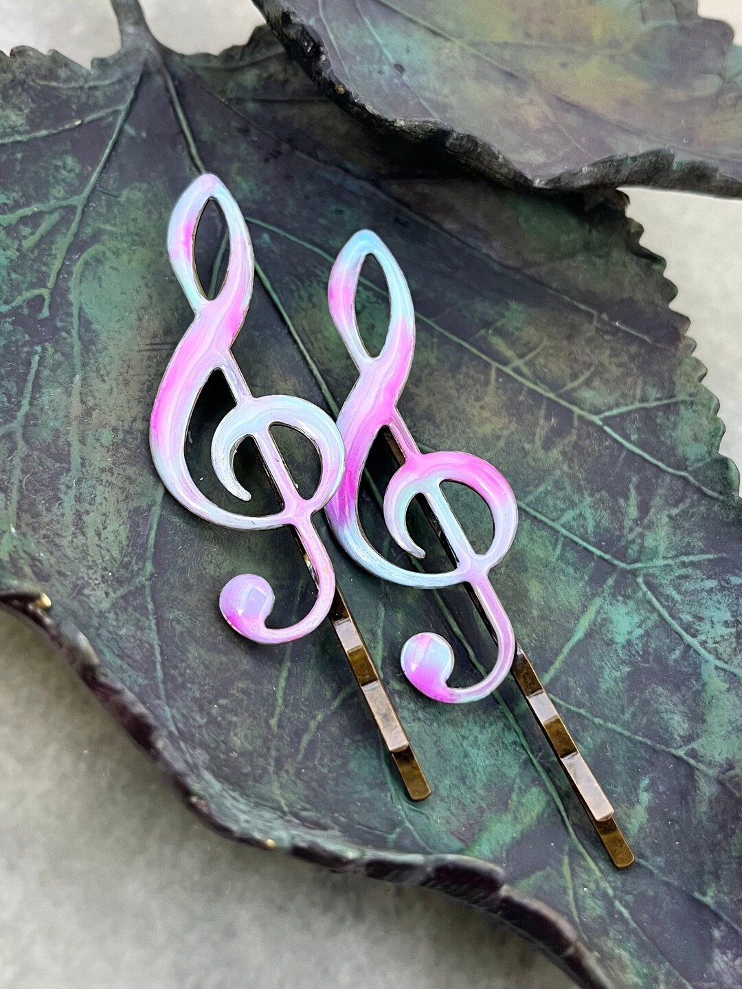 Filigree Hair Pins | Hand-enameled Pink and Sky Blue Antiqued Brass ...