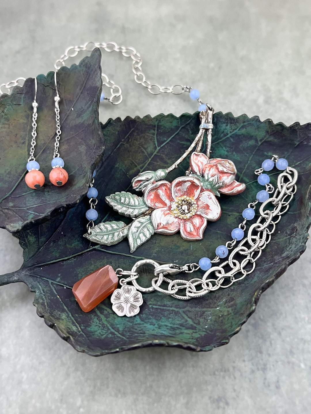 Jewelry Suite | “periwinkle Pathway” Demi-parure | Vintage Floral ...