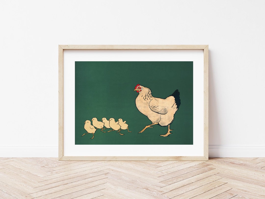 Hen and Chickens Art Print, Vintage Chicken Print, Farmhouse Wall Art ...