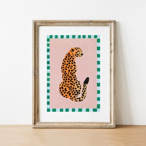 Pink Cheetah Poster, Pink Art, Grandmillennial, Painted Border Art ...