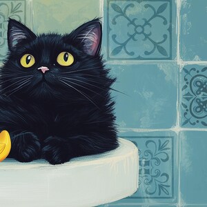Black Cat Sink Co Poster Bathroom Art Toilet Art Print Black Cat