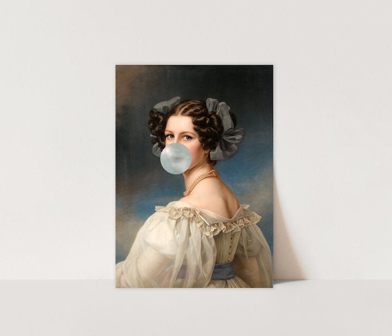 Bubble Gum Lady Art Print Altered Vintage Portrait Poster Etsy