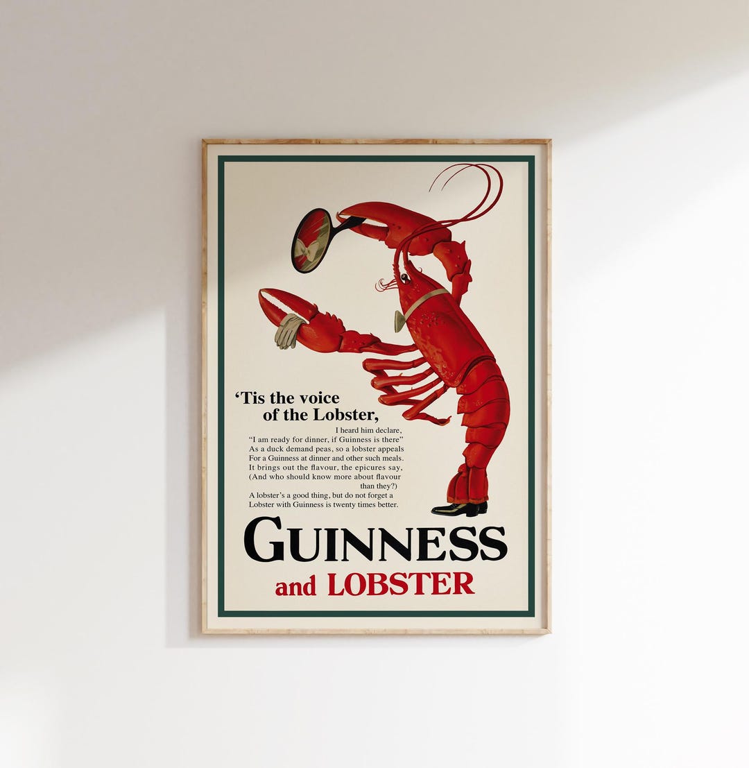 Guinness and Lobster Vintage Advert Poster, Kitchen Wall Art - Etsy