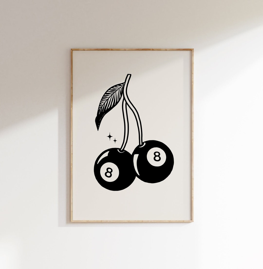 Retro 8 Ball Cherries Print, Trendy 8 Ball Poster, Cherries Print ...