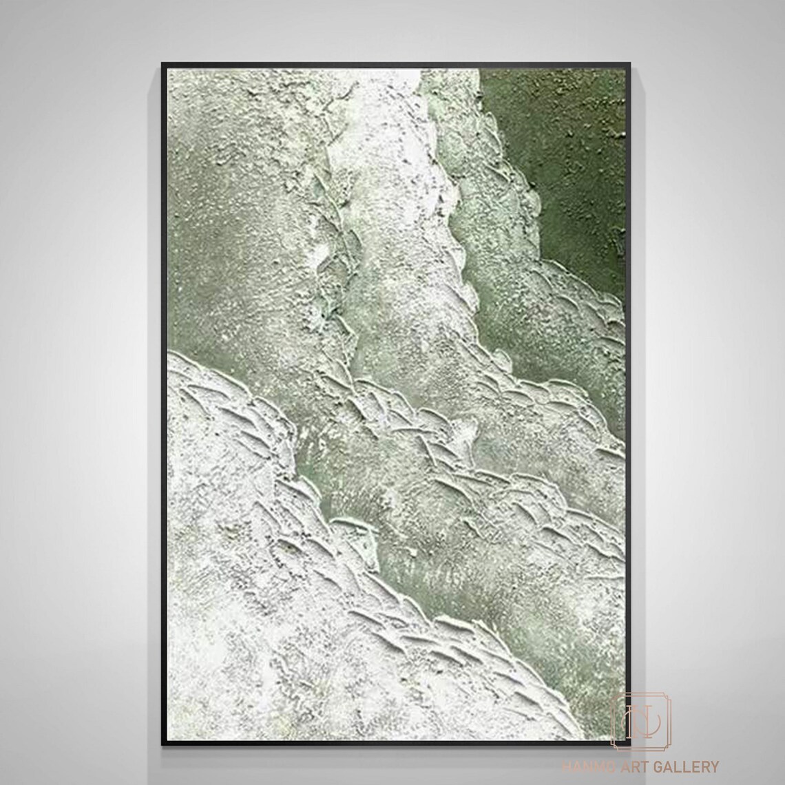 White Waves Abstract Painting White Wall Art Green 3D Textured Art ...