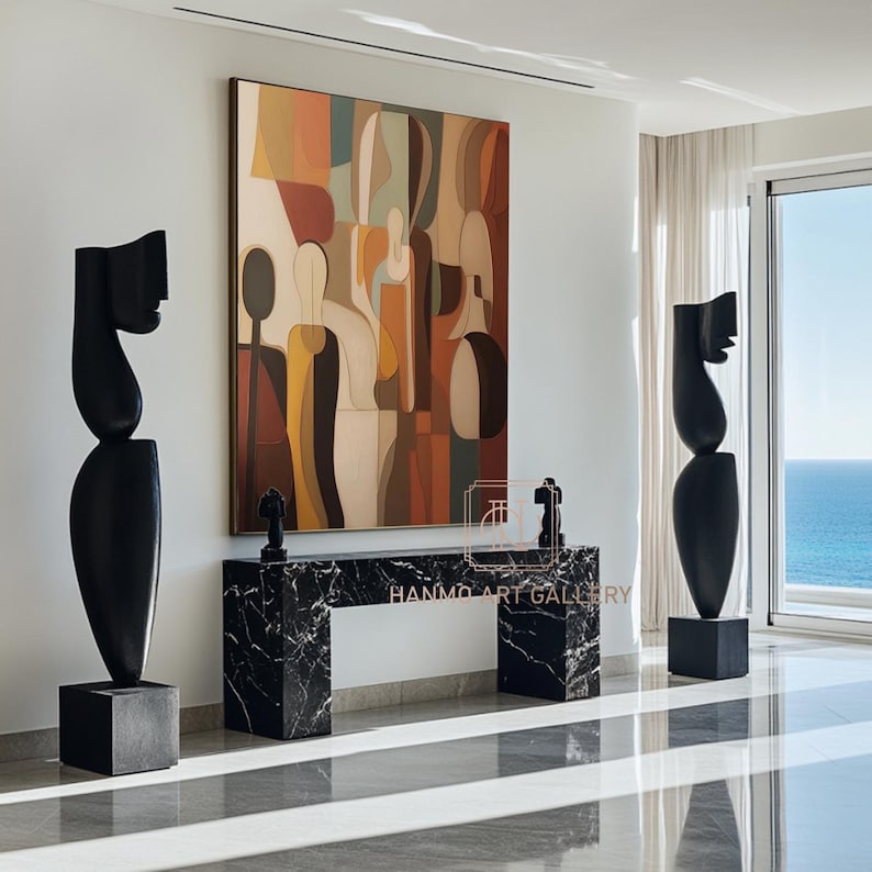 Large Colorful Abstract Wall Painting, Brown and Orange Minimalist ...