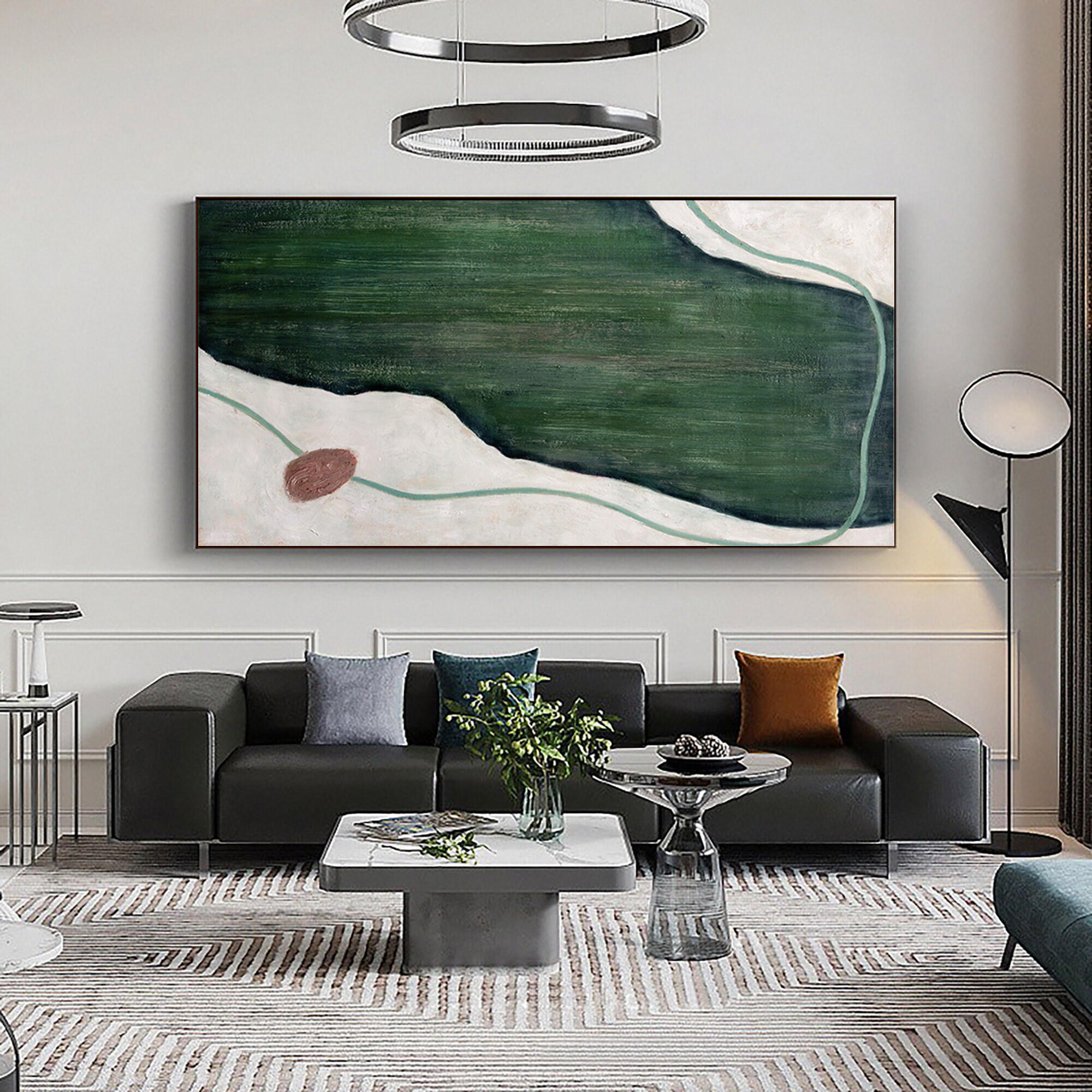 Large Green Abstract Painting On Canvas Green And Beige | Etsy