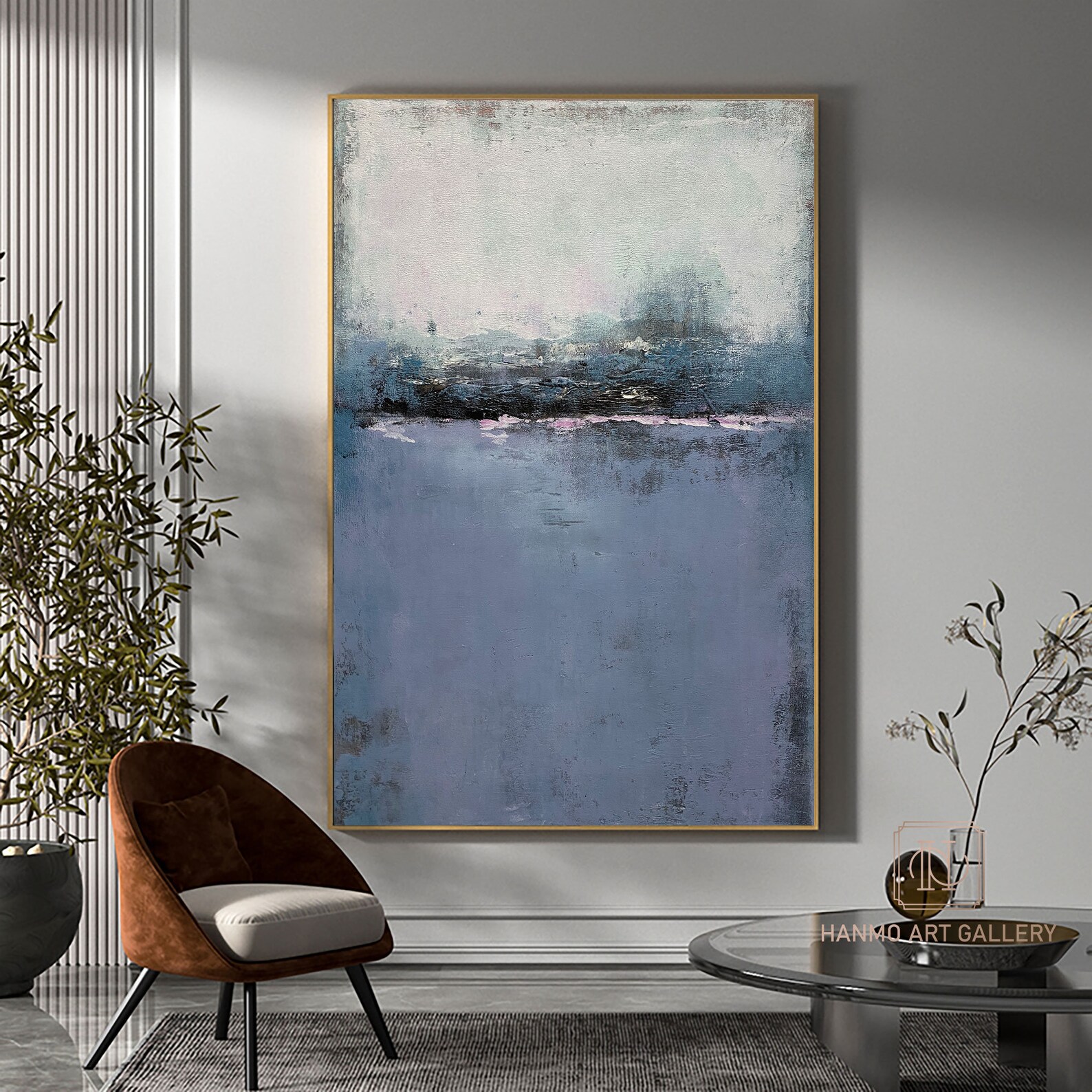 Original Navy Blue Painting Grey Canvas Painting on Canvas - Etsy