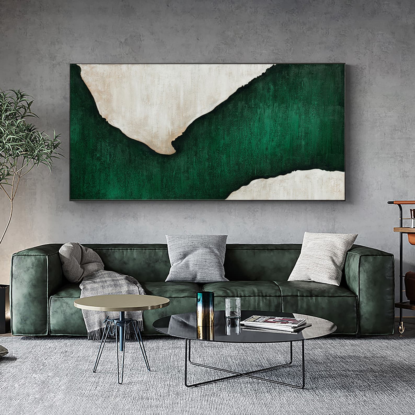Large Abstract Painting Green Abstract Painting Beige Abstract - Etsy