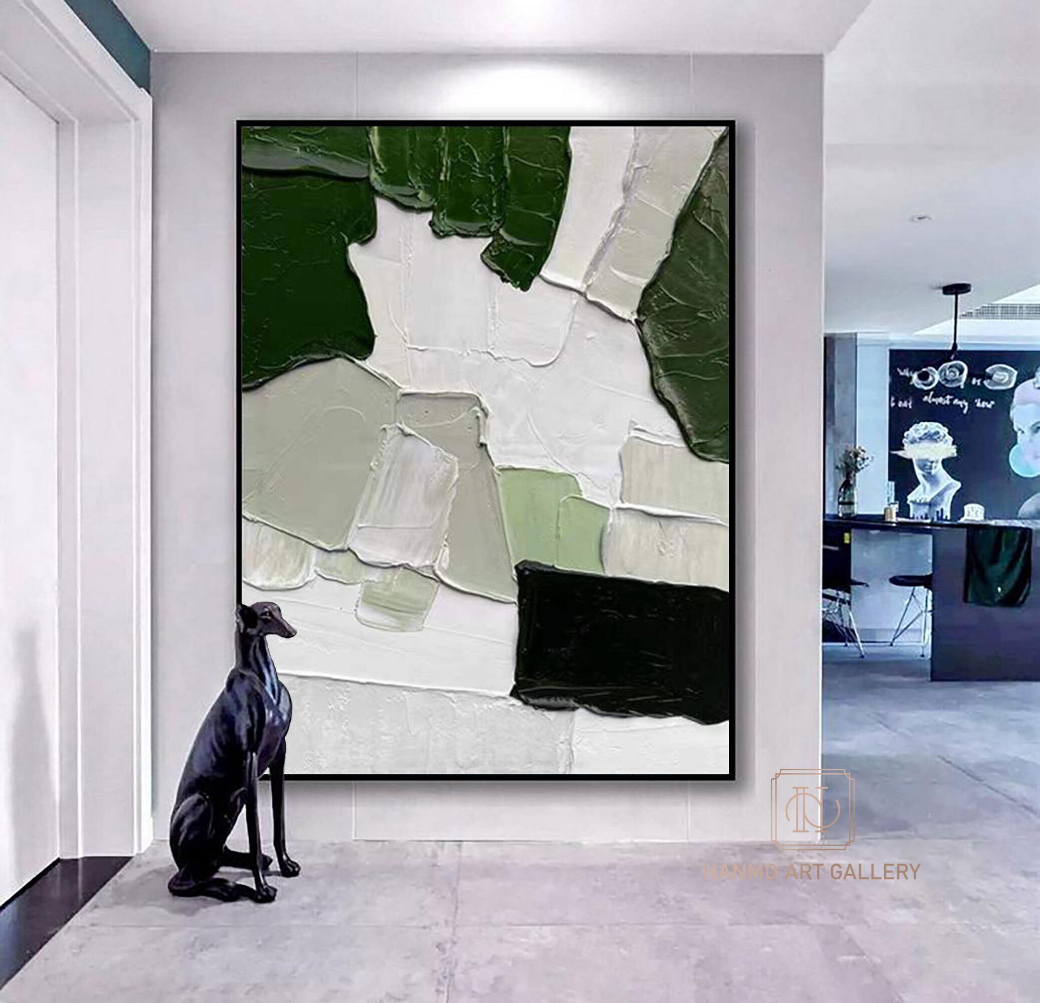 Green and White Abstract Painting Minimalist Art Modern Wall | Etsy