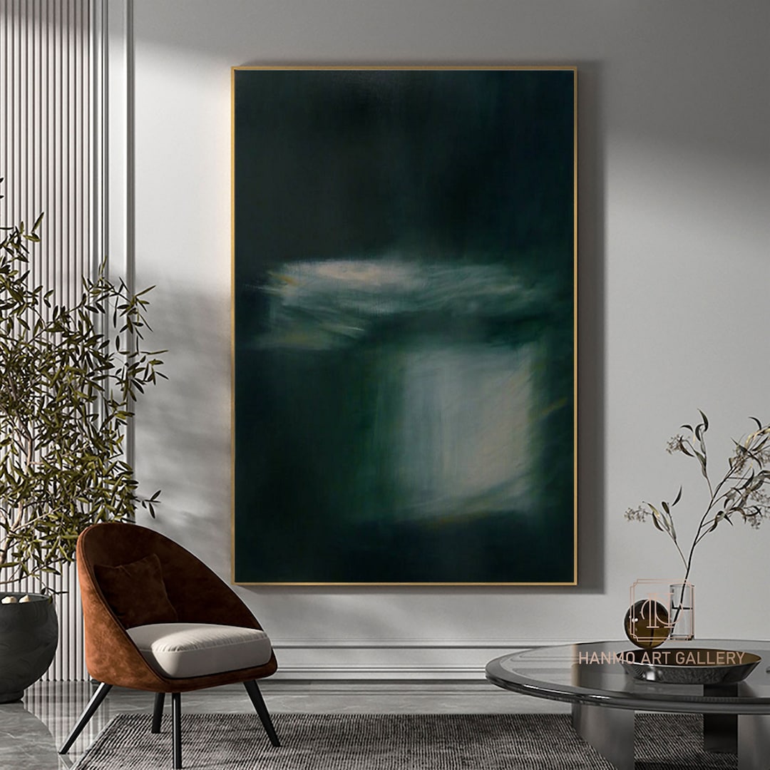 Large Dark Green Abstract Art Pure Green Minimalist Wall Decor Living ...