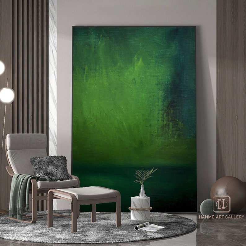Large Green Abstract Painting Green Wall Art Green Canvas Painting ...