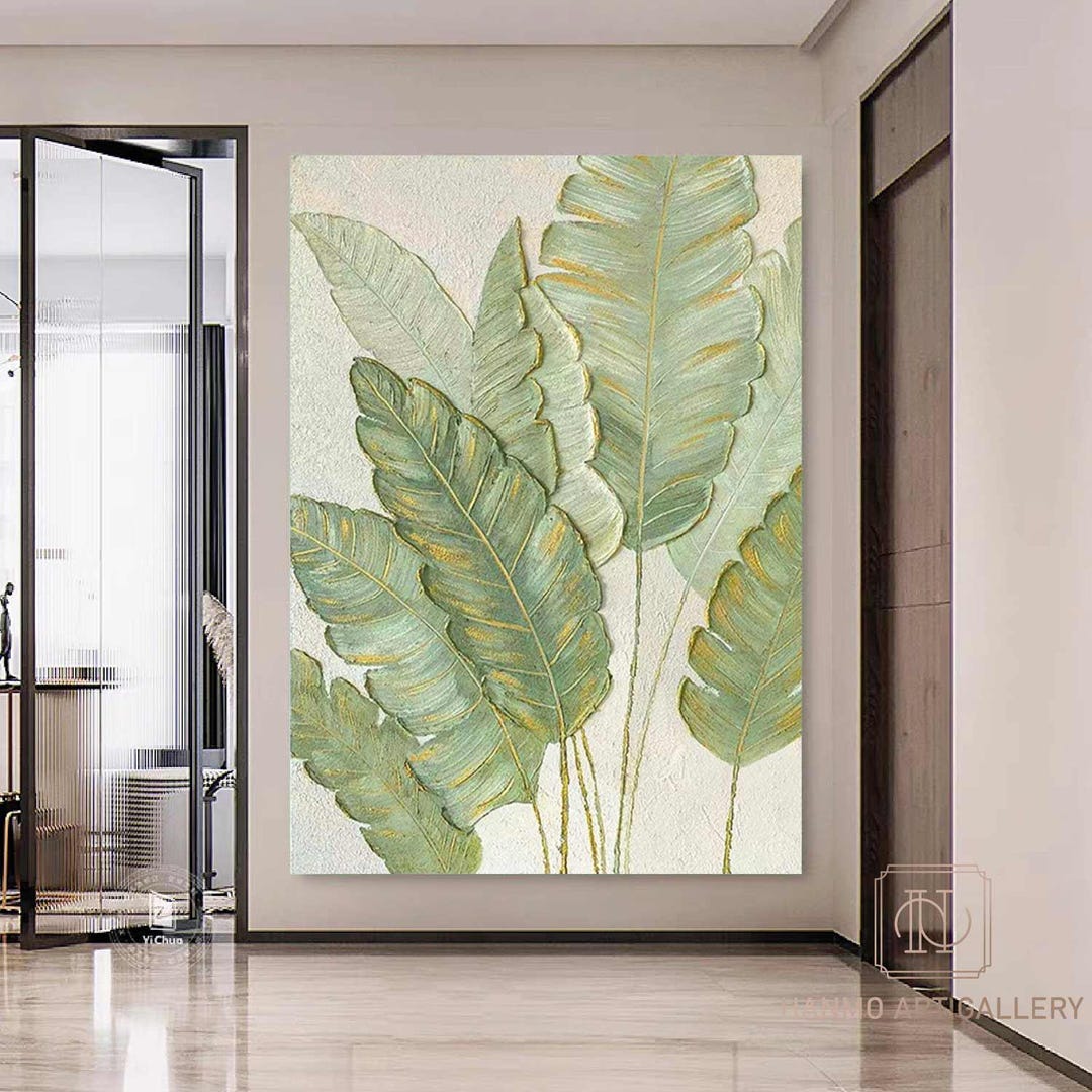 Original 3D Leaf Scenery Wall Art, 3D Green Leaf Oil Painting, Green ...