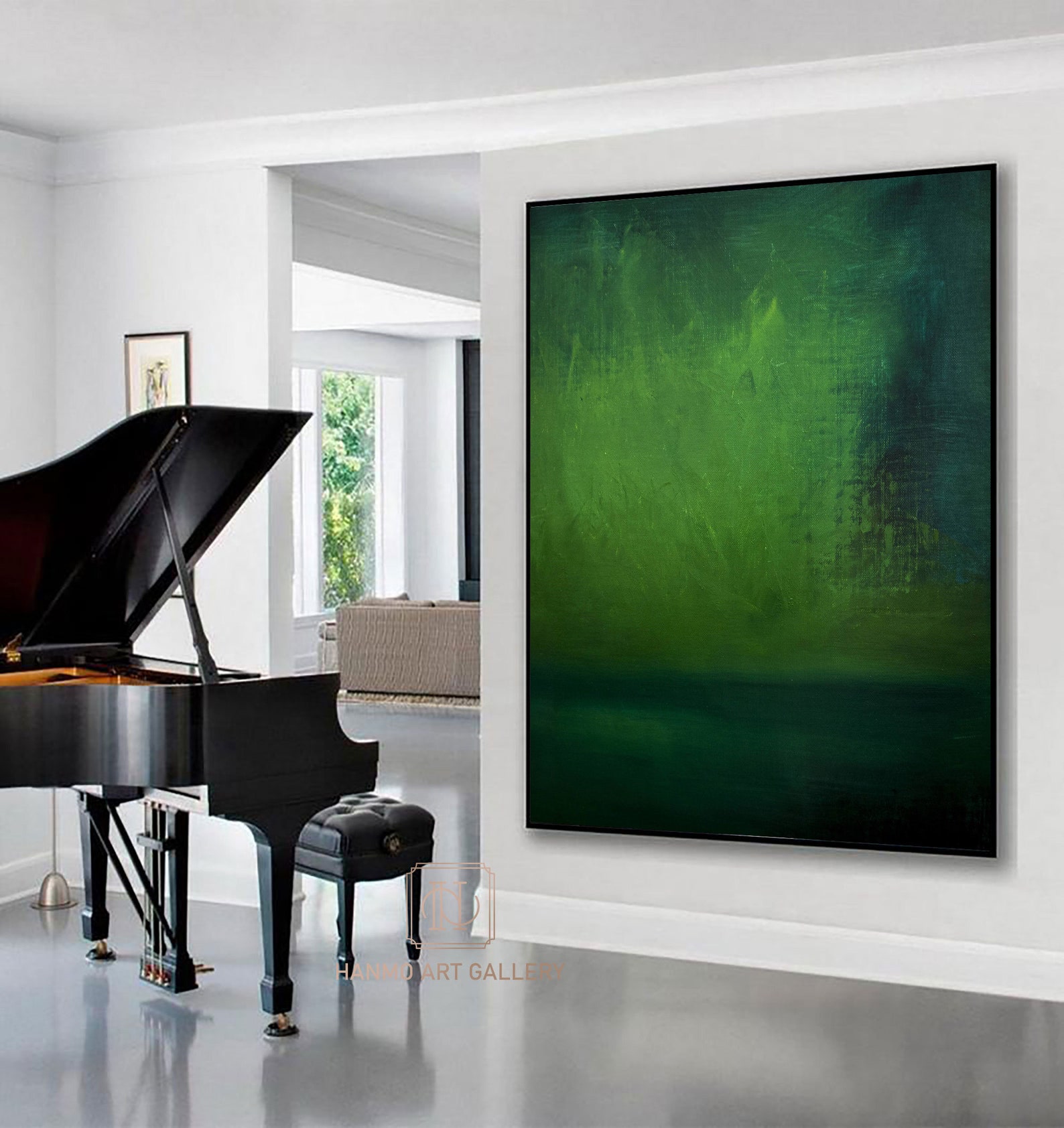 Large Green Abstract Painting Green Wall Art Green Canvas Painting ...