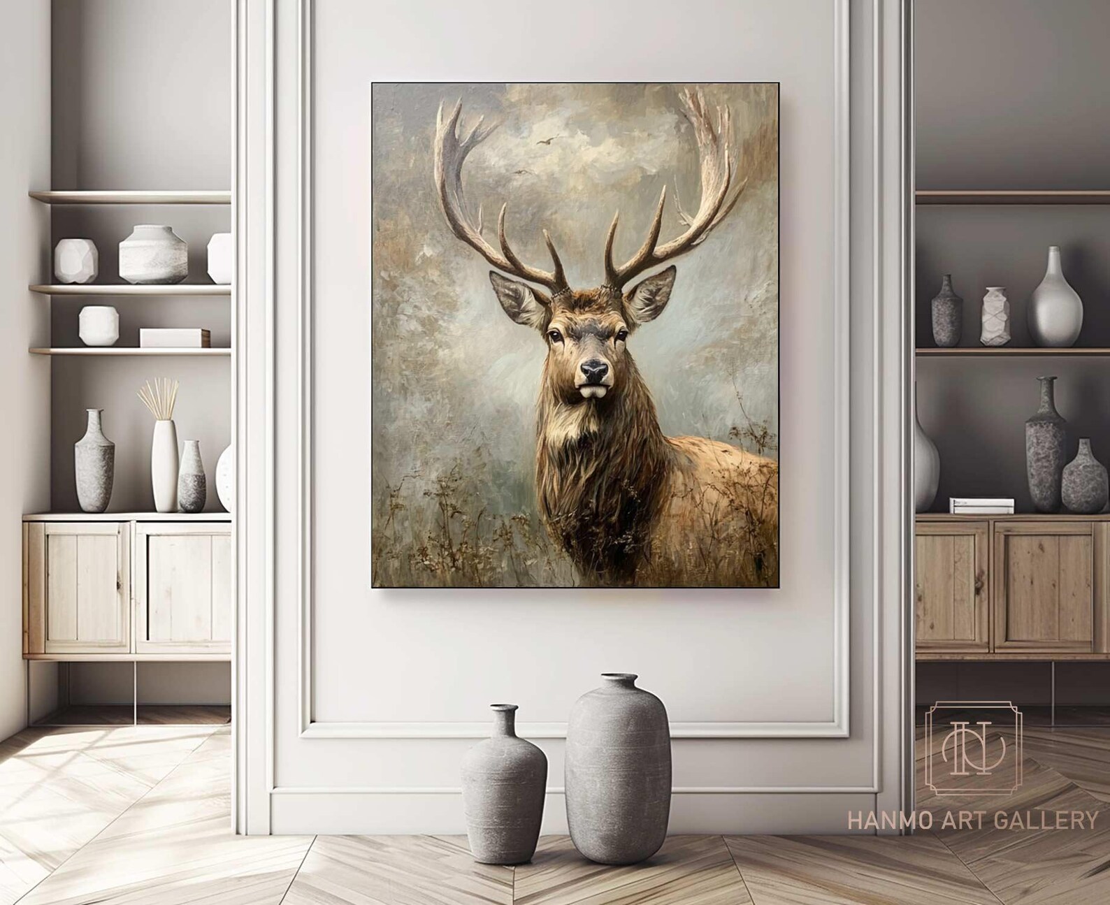 Large Abstract Deer Oil Painting on Canvas, Original and Hand-painted ...
