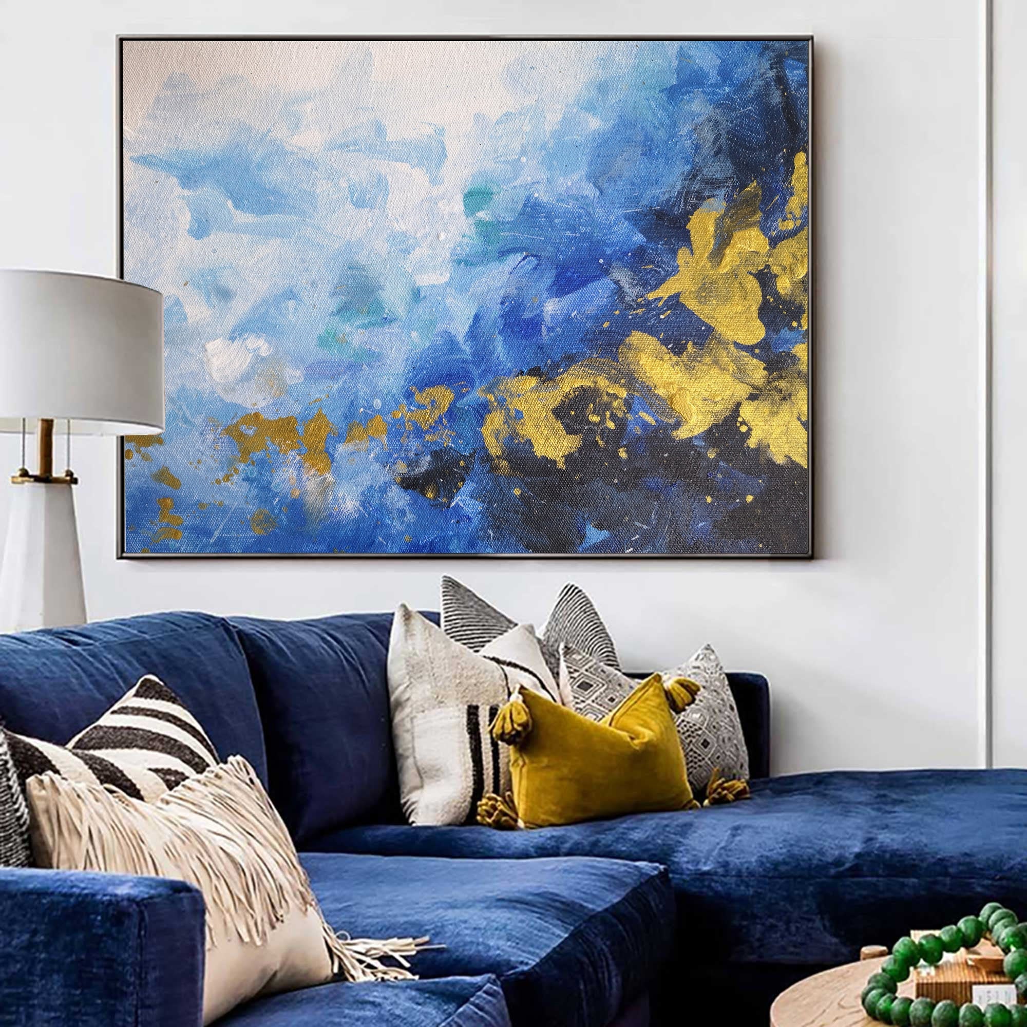 Original Gold Abstract Painting Frame Blue Acrylic Abstract | Etsy