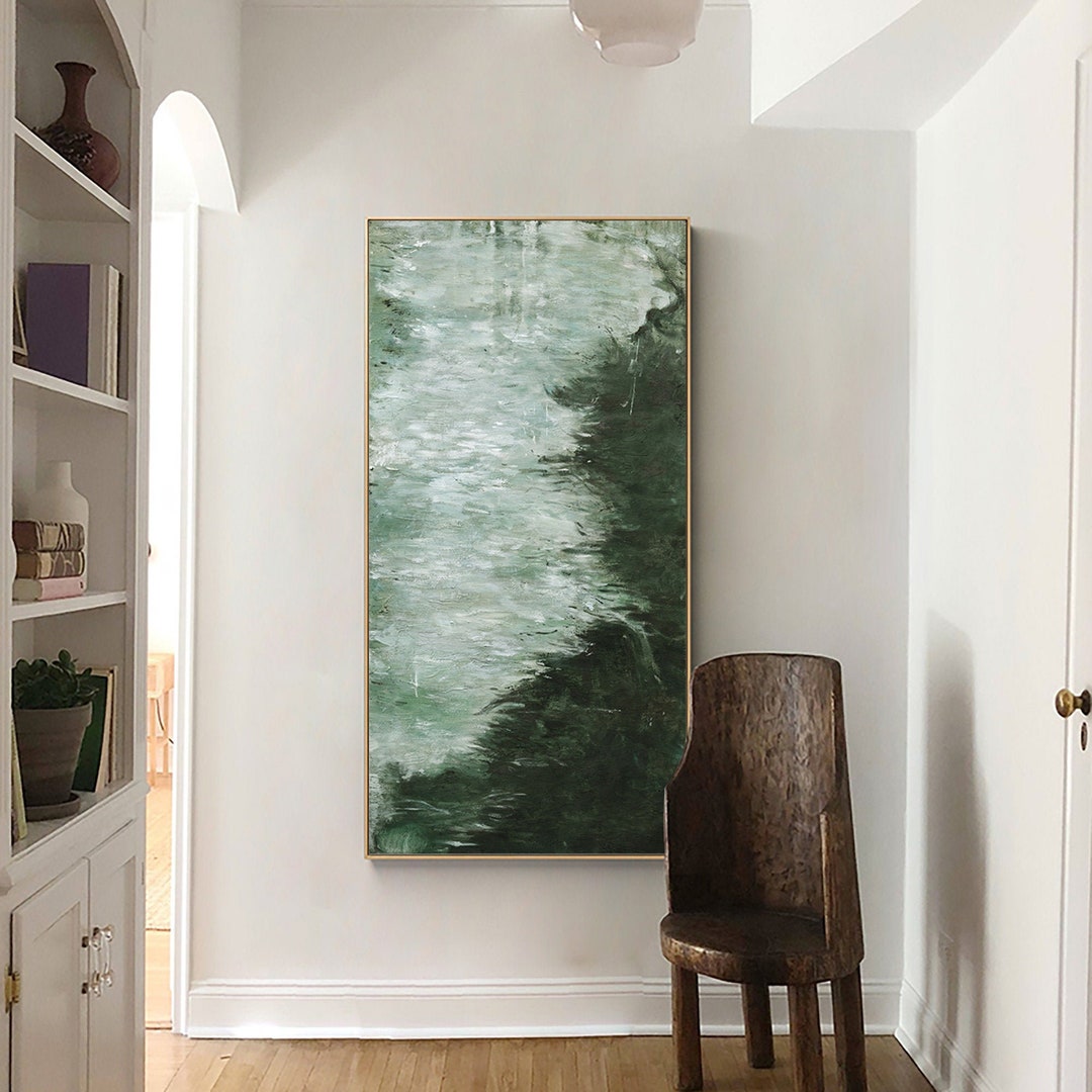 Extra Large Green Abstract Painting on Canvas Green and White - Etsy