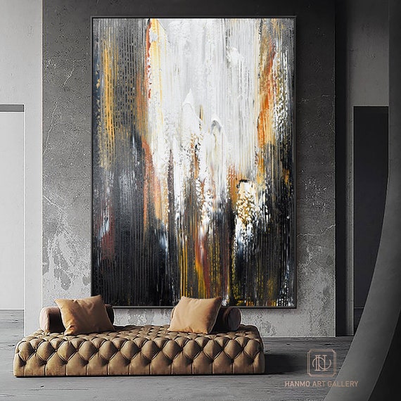 Large Black and White Painting Black and White Wall Art Black | Etsy