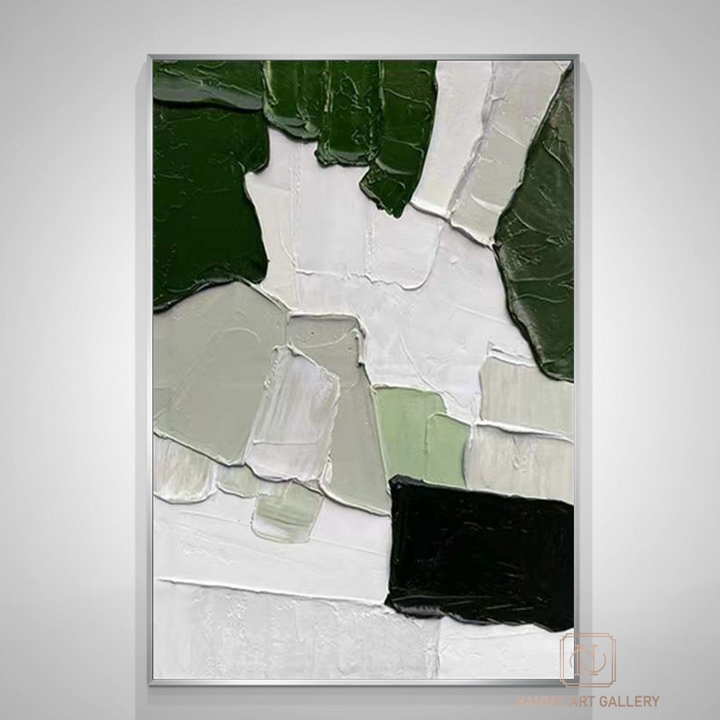 Green and White Abstract Painting Minimalist Art Modern Wall | Etsy