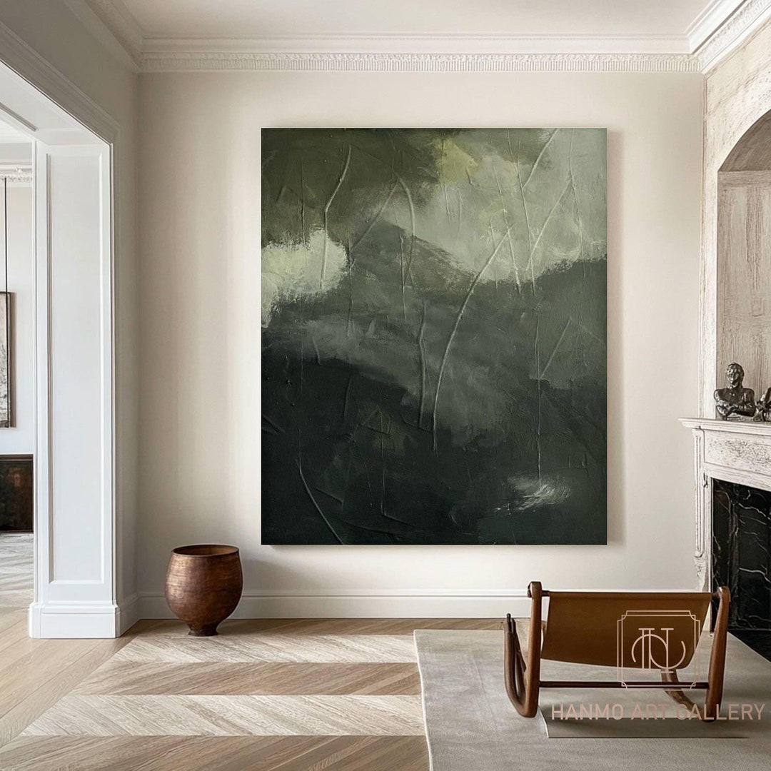 Emerald Green Oil Painting Large Drek Green Abstract Painting ...