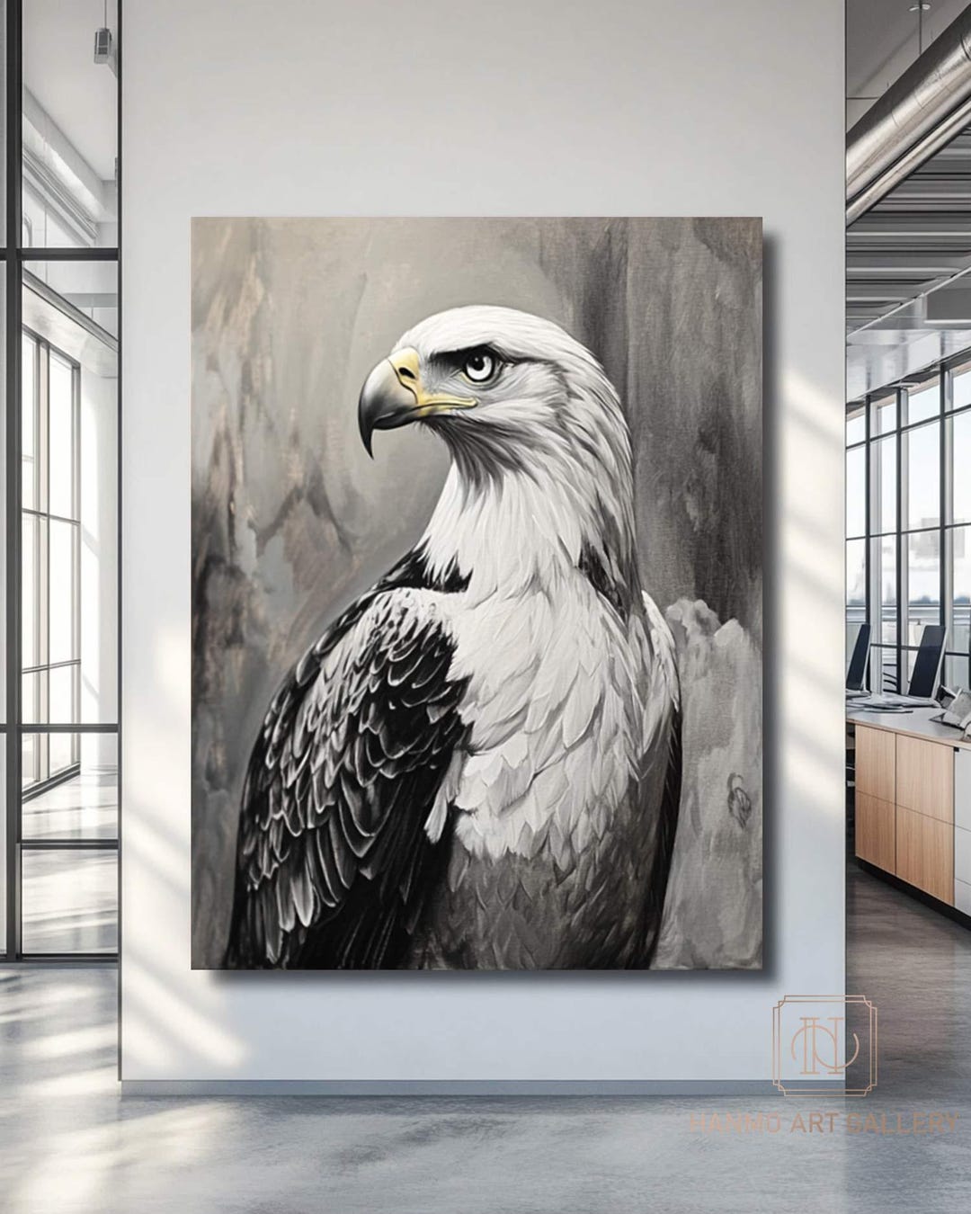 Original Bald Eagle Acrylic Painting,modern Animal Art,black and White ...