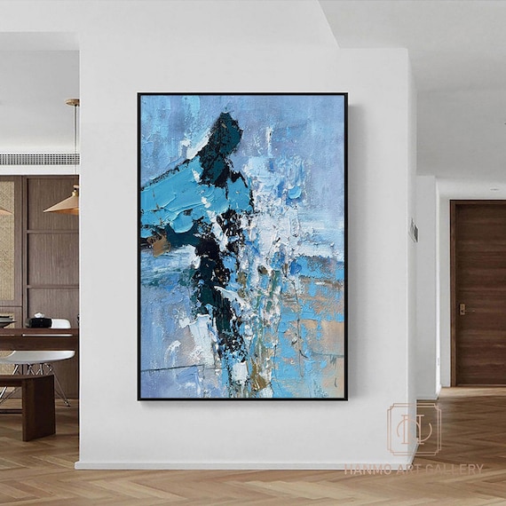 Modern Blue Abstract Painting Large Abstract Art Blue and | Etsy