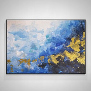 Original Gold Abstract Painting Frame Blue Acrylic Abstract | Etsy