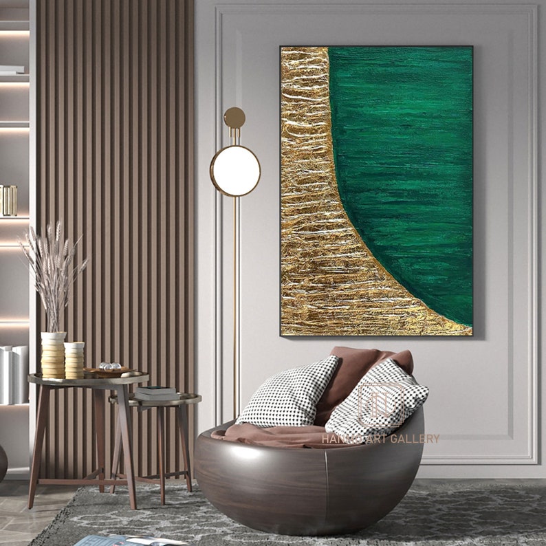 Large Abstract Painting Green Abstract Painting Gold Abstract - Etsy