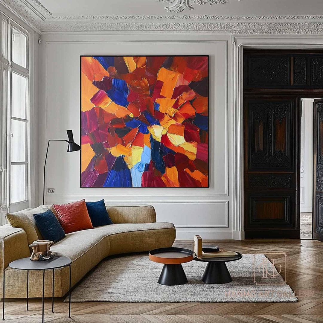 Colorful Textured Abstract Painting on Canvas Pink Painting Orange ...