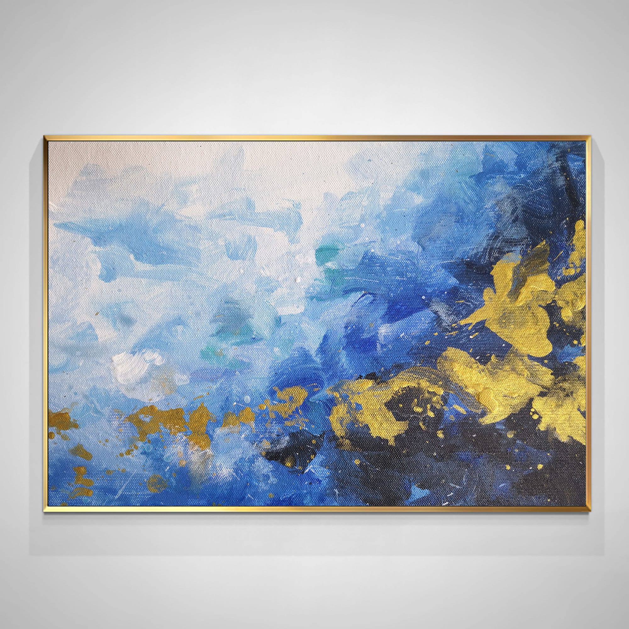 Original Gold Abstract Painting Frame Blue Acrylic Abstract | Etsy
