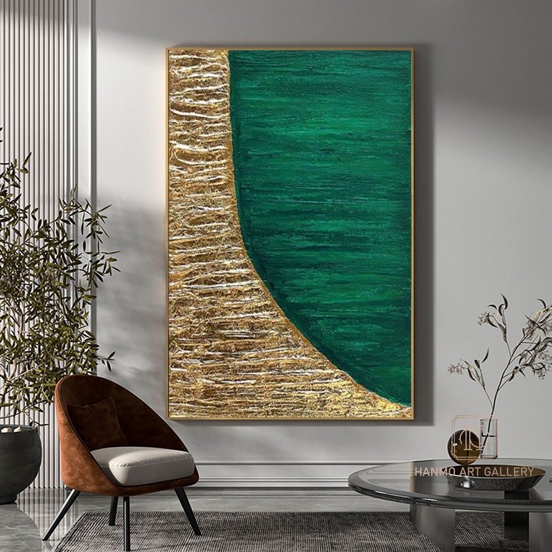 Large Abstract Painting Green Abstract Painting Gold Abstract - Etsy