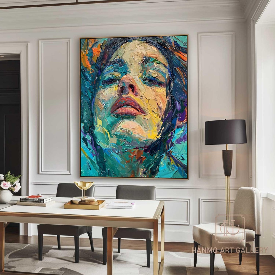 Pretty Girl Face Painting Large Colorful Texture Canvas Art Female ...