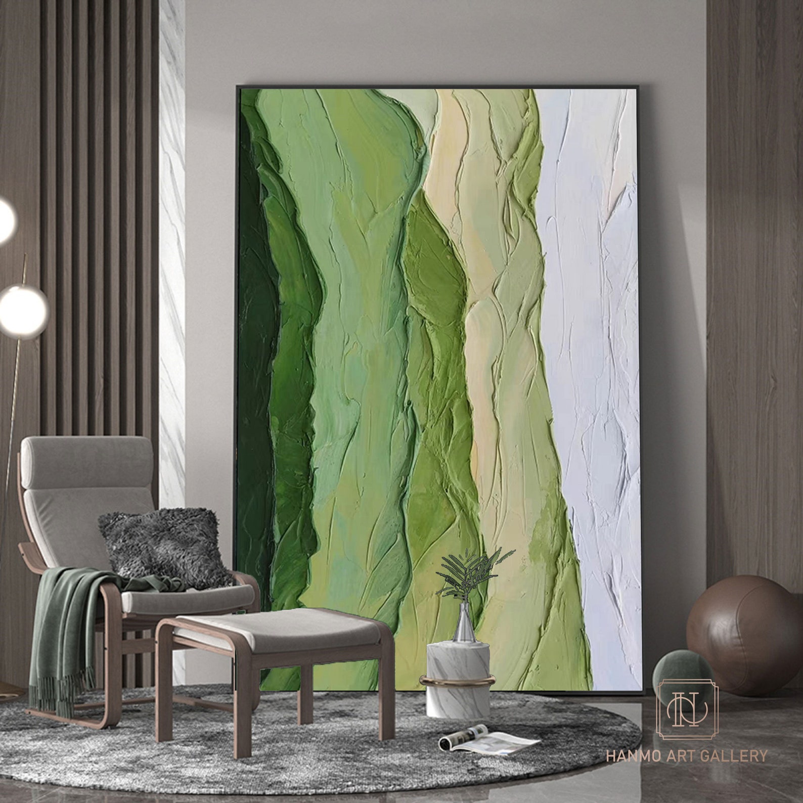 3D Green Abstract Painting White 3D Textured Painting Green 3D ...