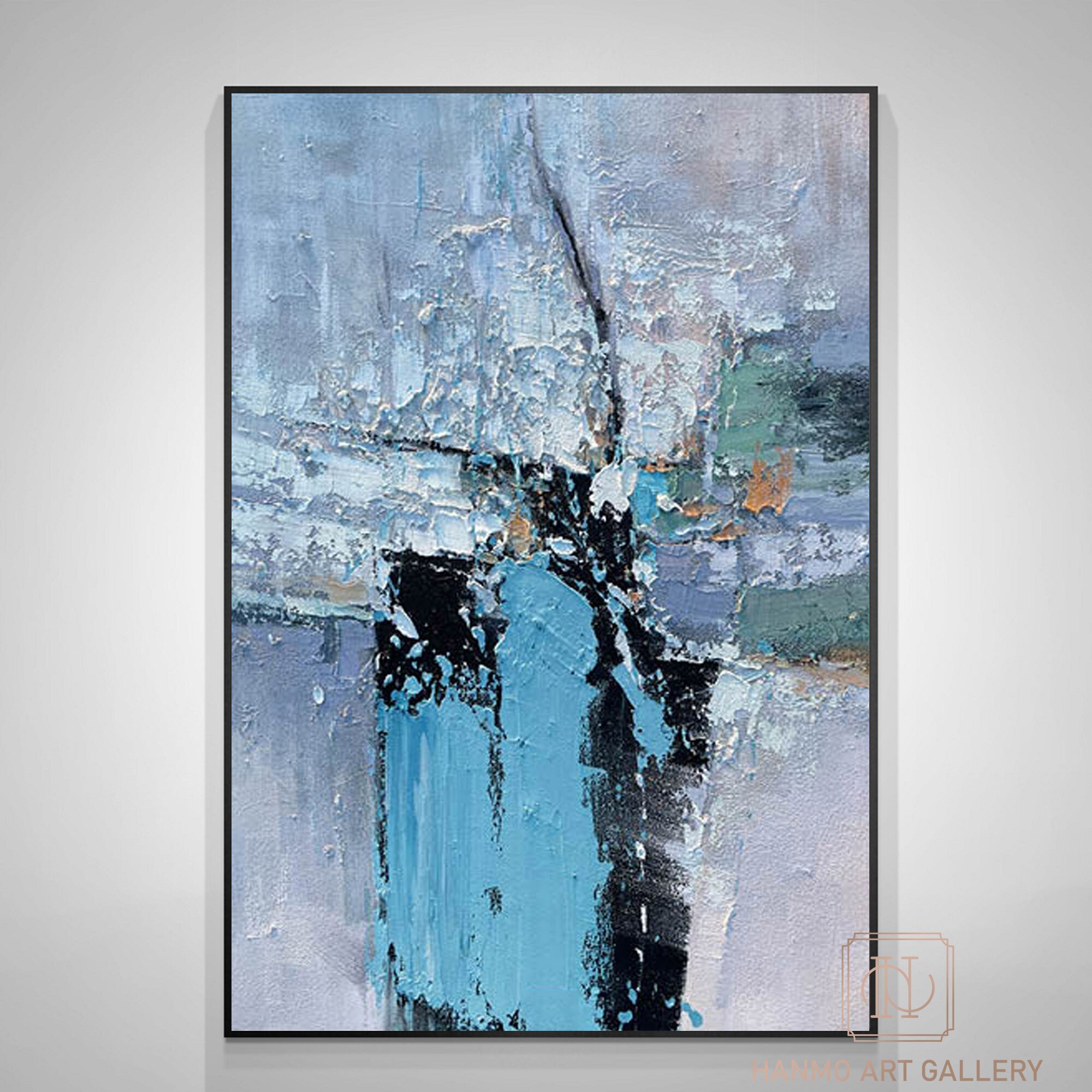 Large Blue Abstract Painting Modern Abstract Art Blue and | Etsy