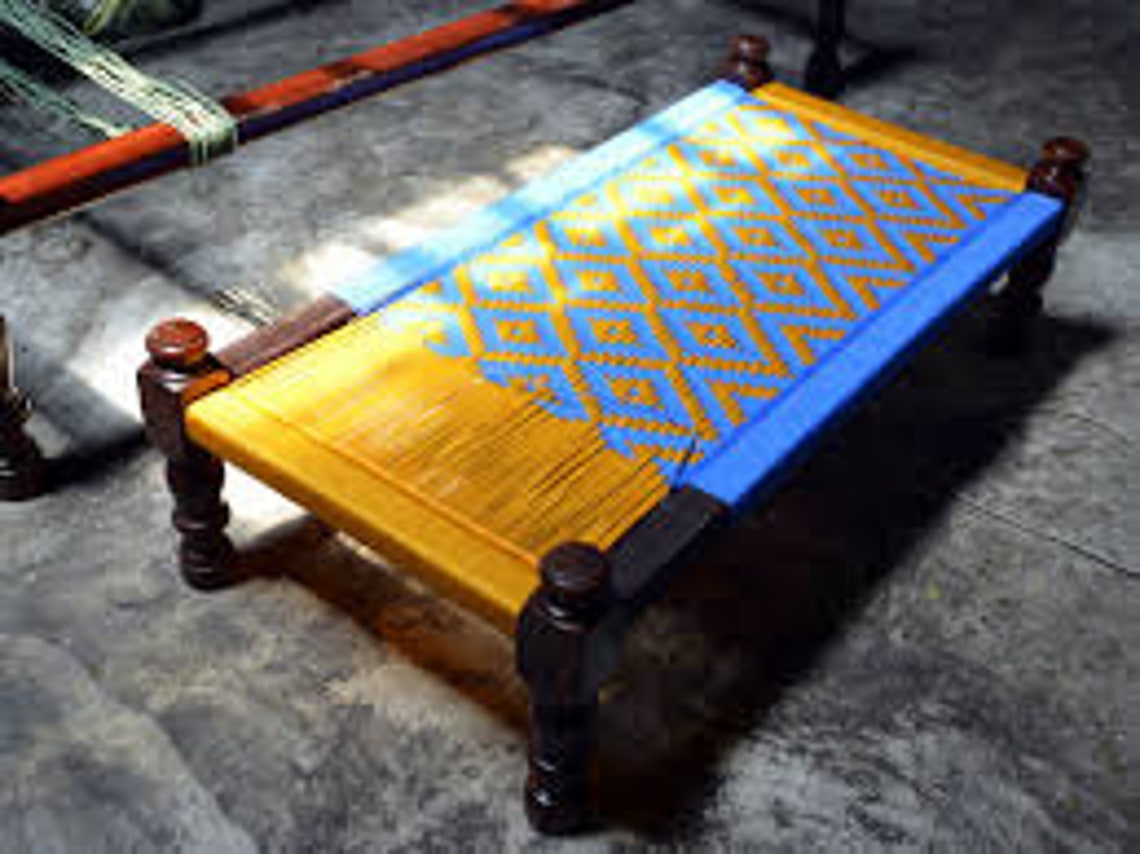 Multicolor Charpai Wooden Charpai with Woven Top Eco | Etsy