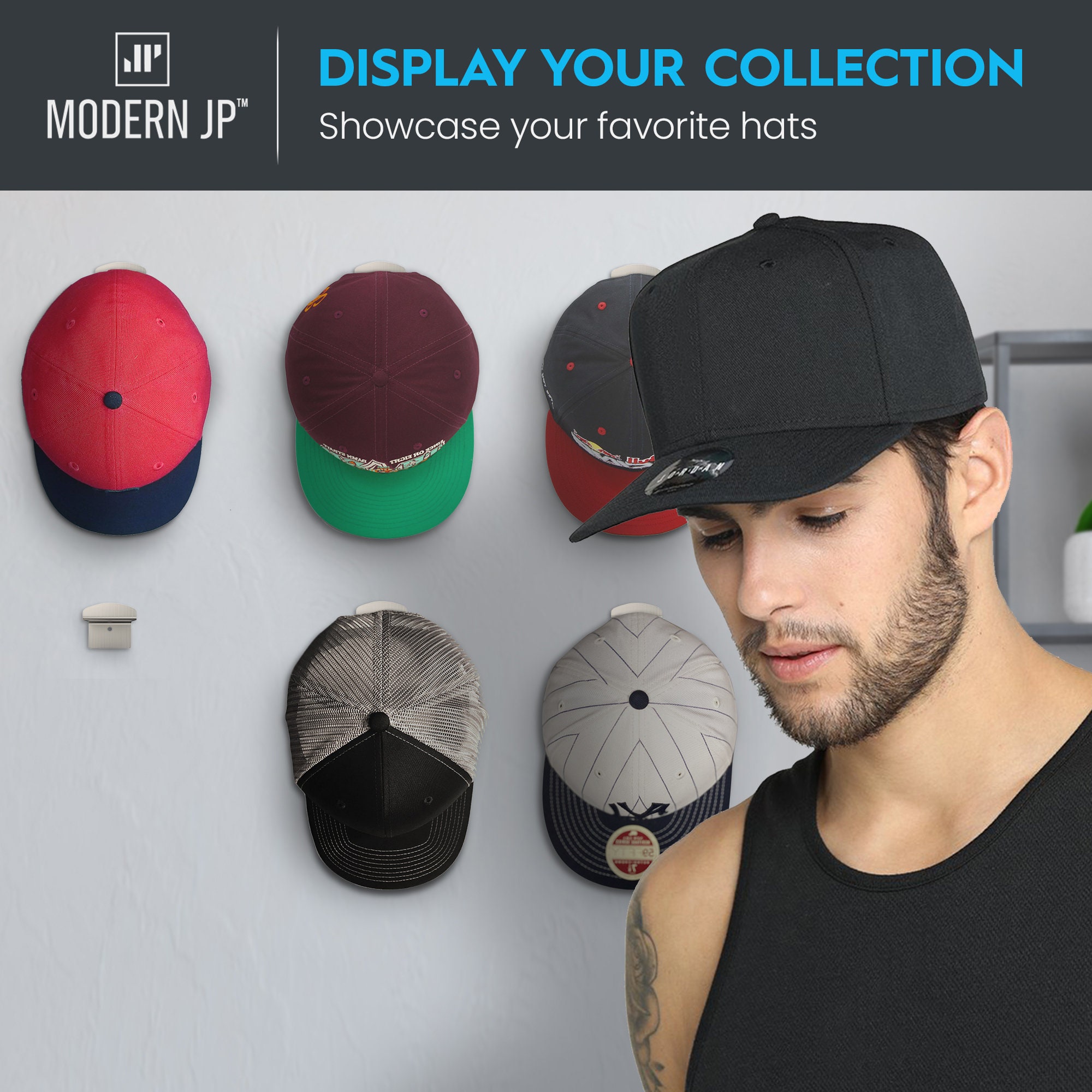 6x Metal Adhesive Hat Hooks for Wall - Minimalist Hat Rack Design ...
