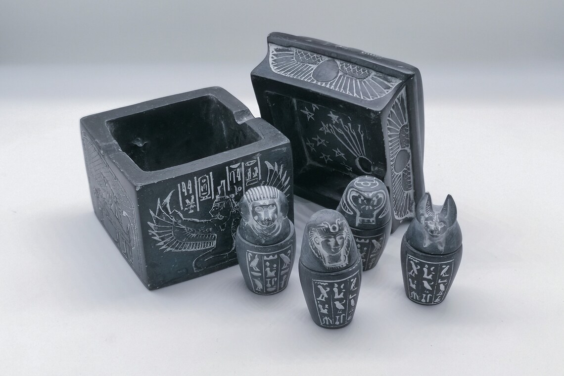 Canopic Box 4 Jars Pharaonic Art Carved Inscriptions Stone Made in ...