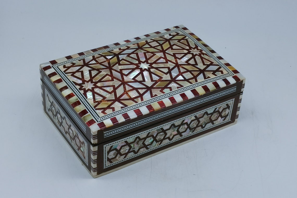 Unique Egyptian Art Seashell Box Handmade Wood Natural | Etsy