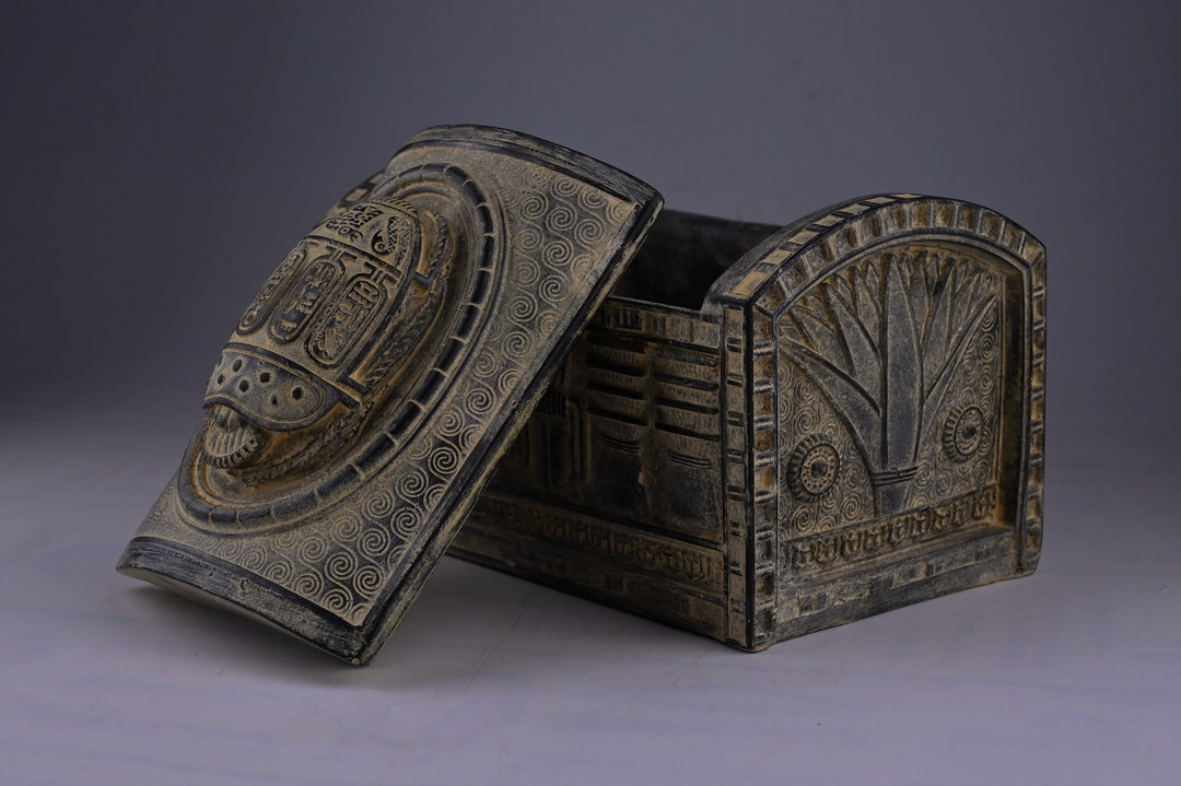 Egyptian Box Made of Natural Stone, Carved on Top With a Large Egyptian ...